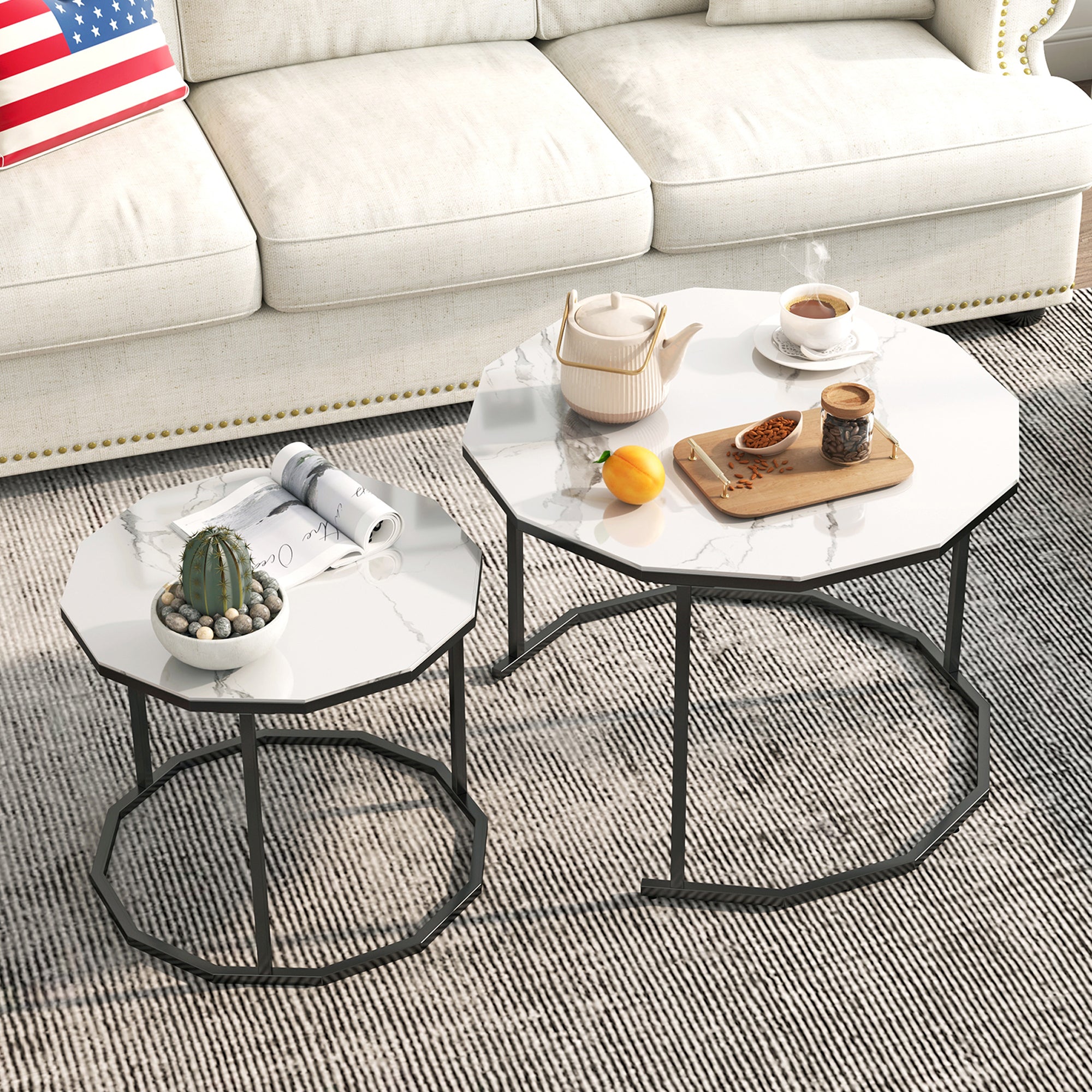 SYNGAR Modern Nesting Coffee Table Set of 2, 12-Gon Shape End Tables S – syngar