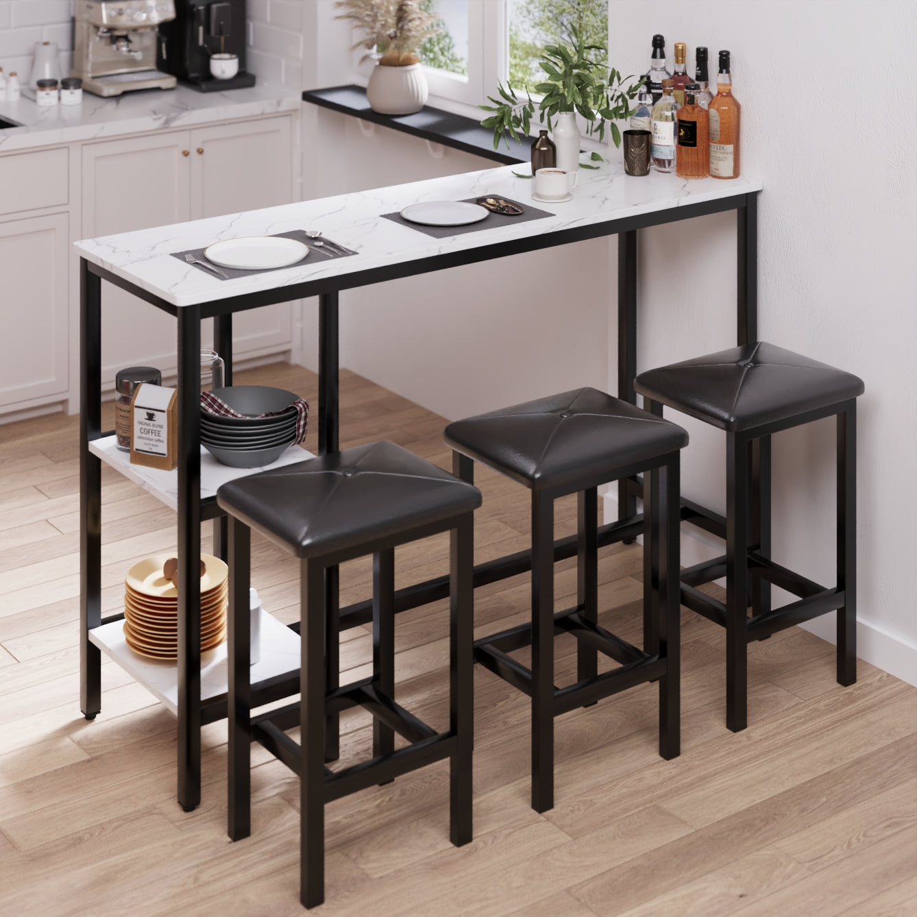 Syngar Counter Height Bar Table Set, Modern 4 Piece Dining Table Set ...