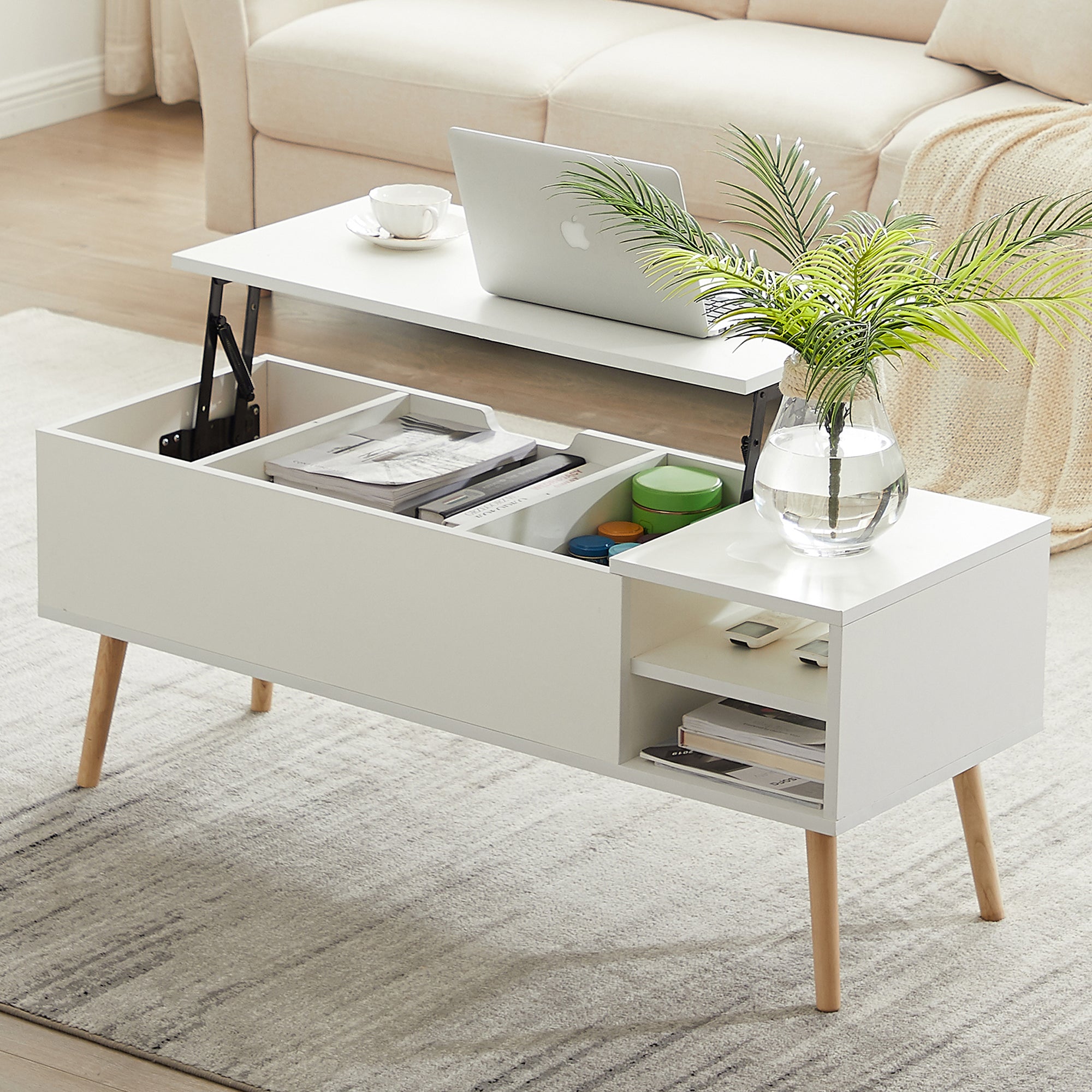 White Lift Top Coffee Tables for Living Room, Modern Coffee Table with ...