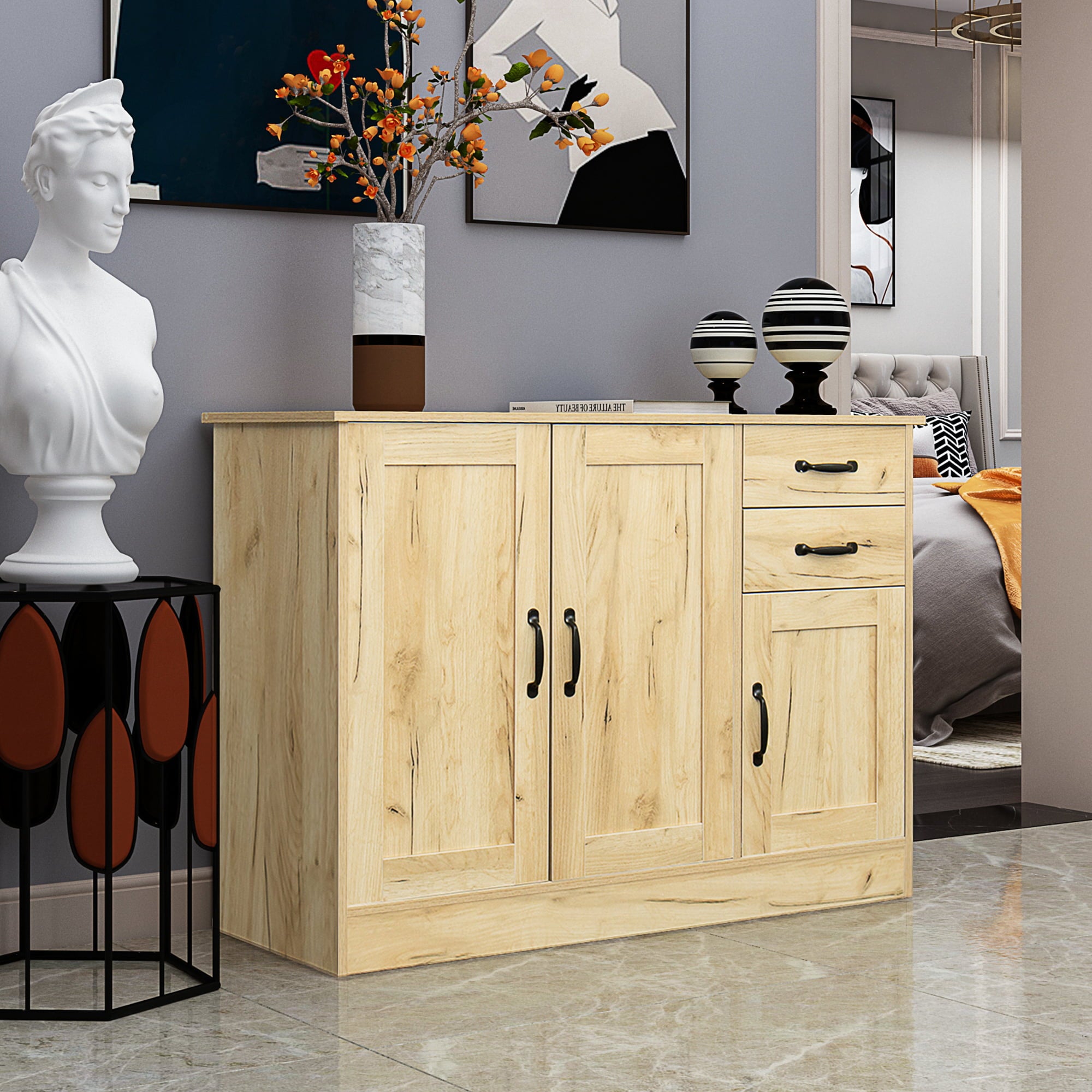 Sideboard Buffet Cabinet, 43" Entryway Serving Storage Cabinet with 2 ...