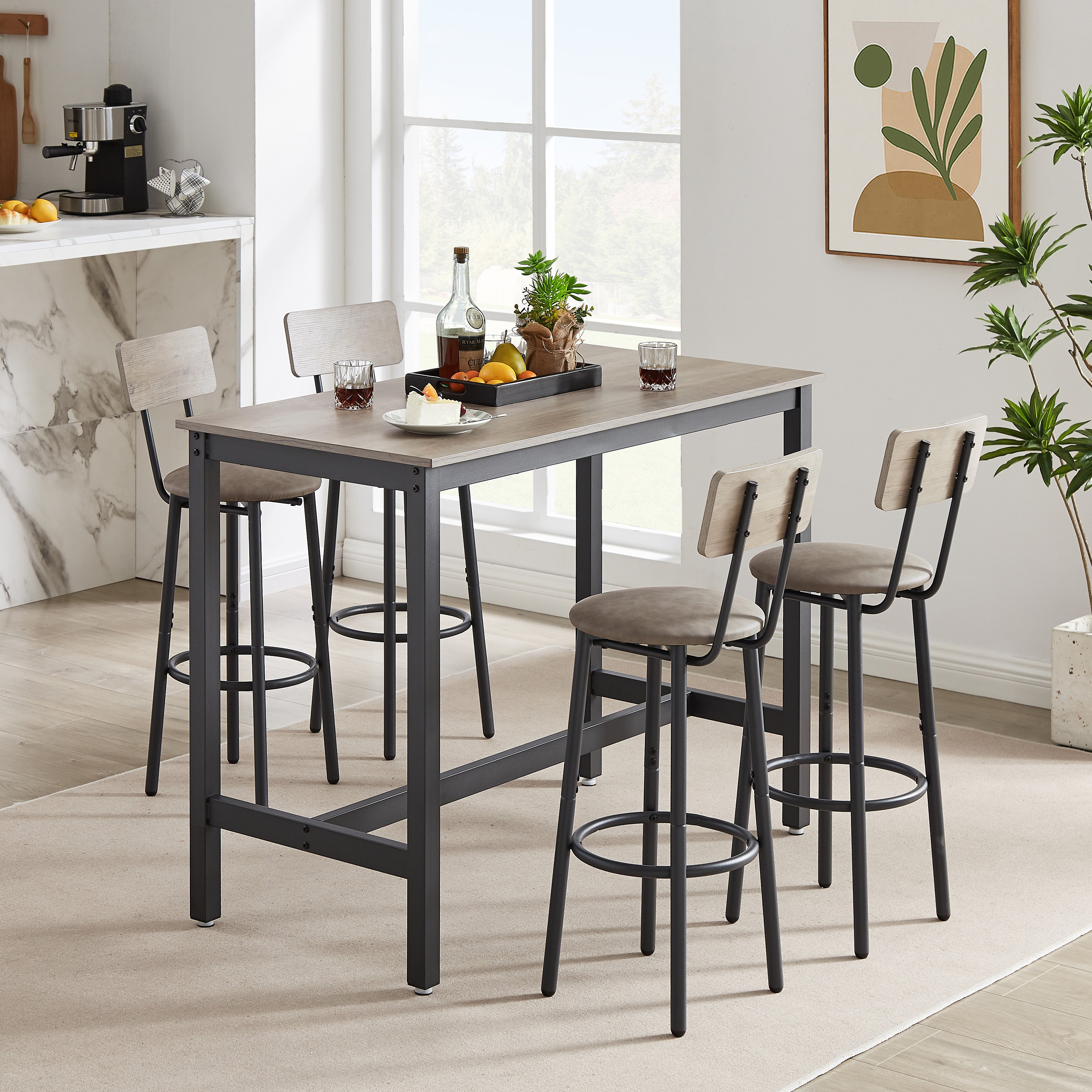 5 Piece Dining Set, Modern Dining Table and Chairs Set for 4, Kitchen ...